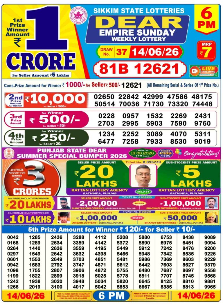 West Bengal State Lottery Result 15.4.2026 Today 6PM Result